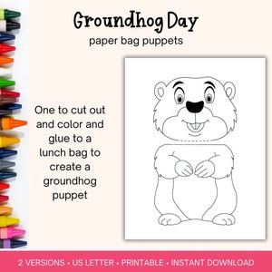 Groundhog Day Paper Bag Puppet, Printable Activity for Kindergarten ...