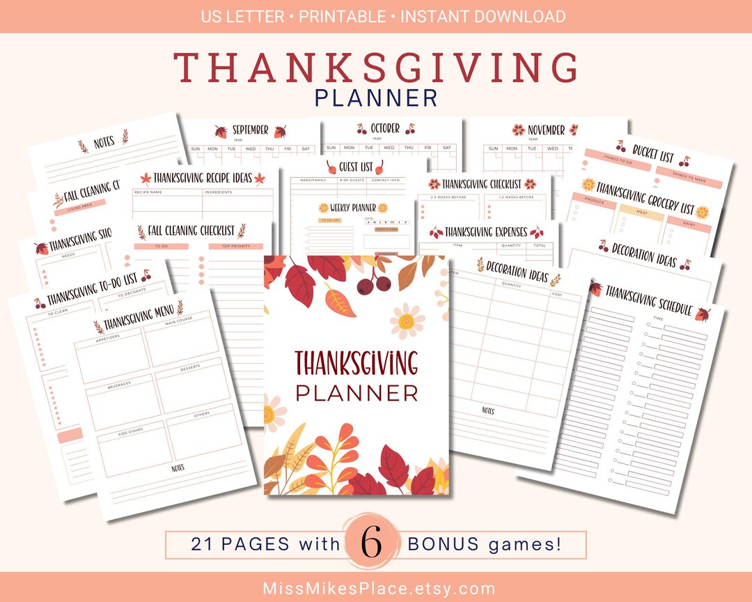 Thanksgiving Planner Printable Bundle, Menu Planner, Holiday Checklist ...