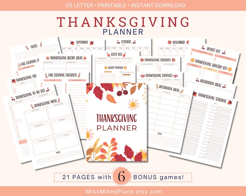 Thanksgiving Planner Printable Bundle, Menu Planner, Holiday Checklist ...