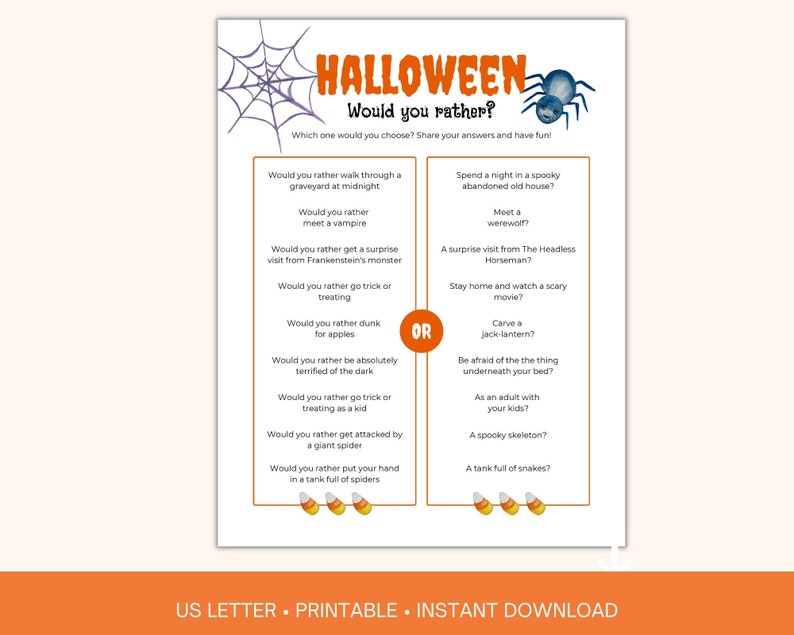 Halloween Printable Would You Rather Party Game, Halloween Party ...