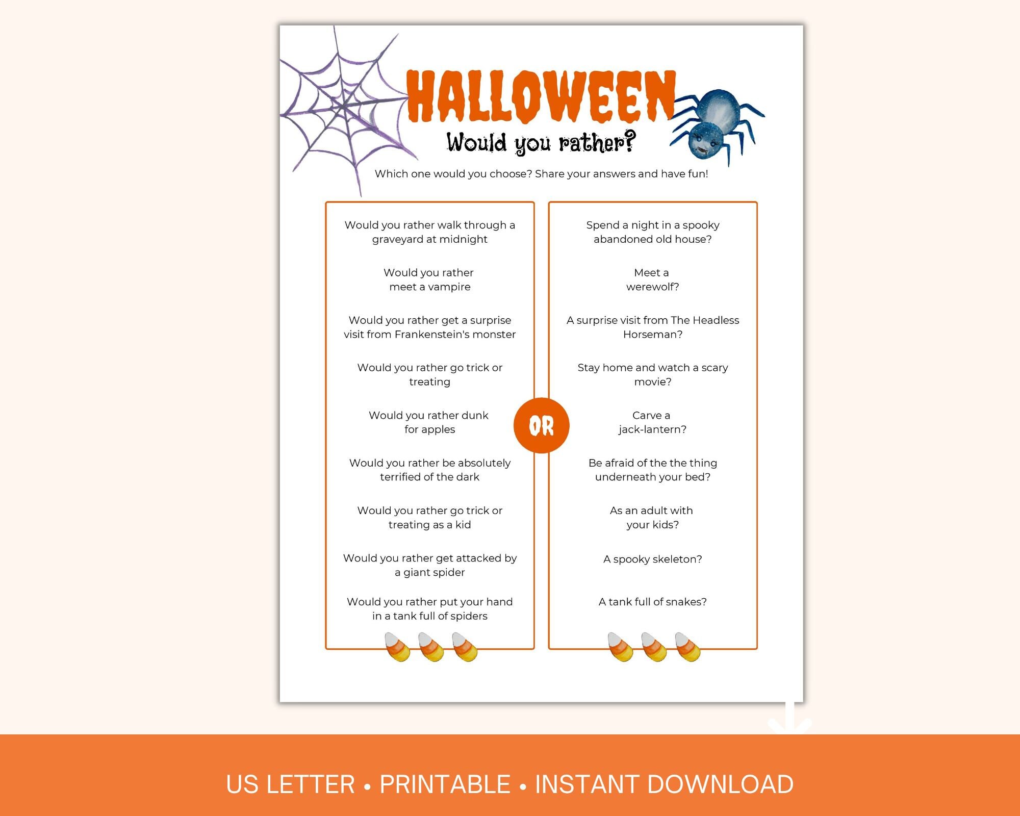 Halloween Printable Would You Rather Party Game, Halloween Party ...