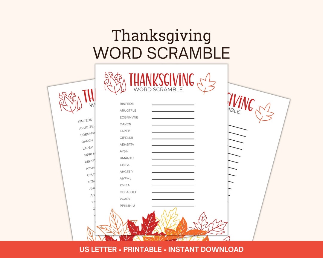 Thanksgiving Day Printable Word Scramble, Thanksgiving Day Kids ...