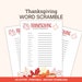 Thanksgiving Day Printable Word Scramble, Thanksgiving Day Kids ...