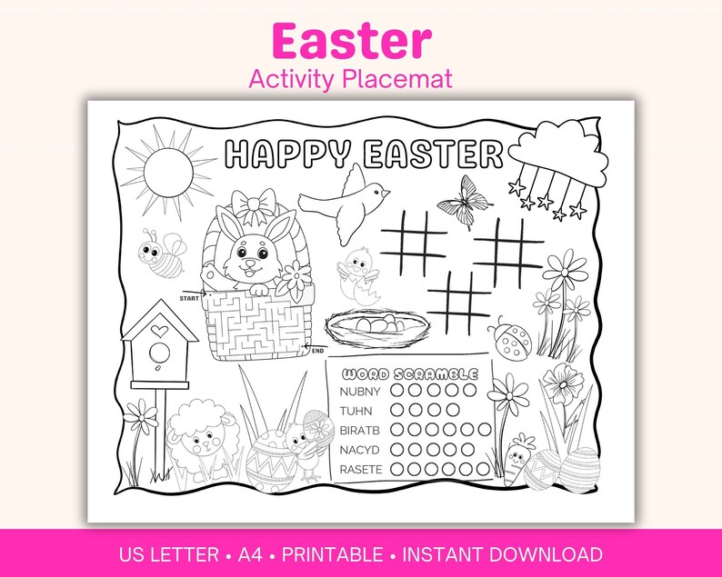 Easter Activity Placemat Printable, Easter Printable Activity for Kids ...