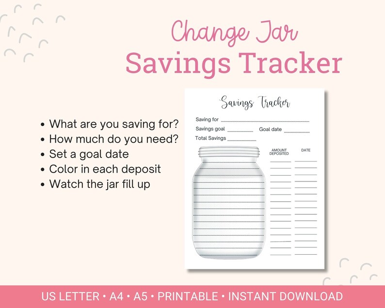 Printable Savings Tracker, Change Jar Savings Tracker, Savings ...