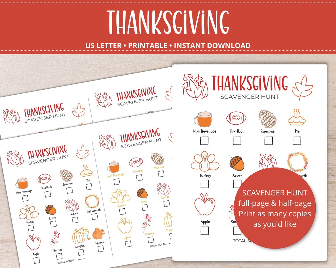Thanksgiving Day Scavenger Hunt Printable Friendsgiving - Etsy