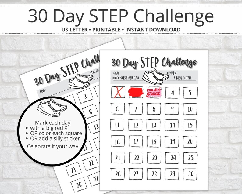 30 Day Step Challenge Printable, Fitness Challenge Printable, Walking ...