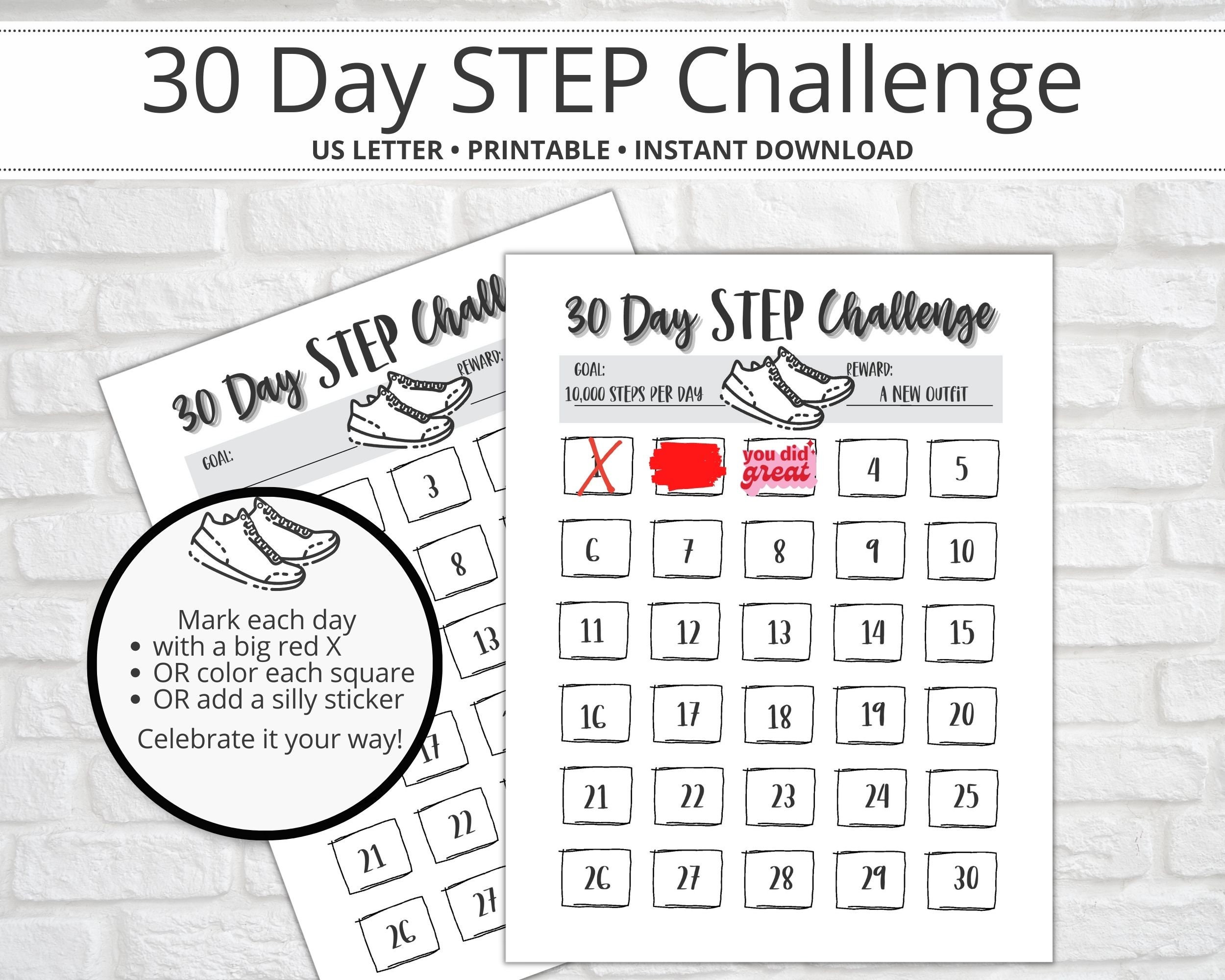 30 Day Step Challenge Printable, Fitness Challenge Printable, Walking ...