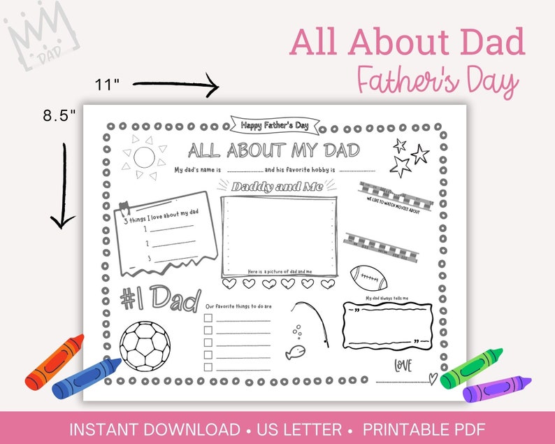 All About My Dad Printable Activity Sheet, Coloring and Fill-in-the ...