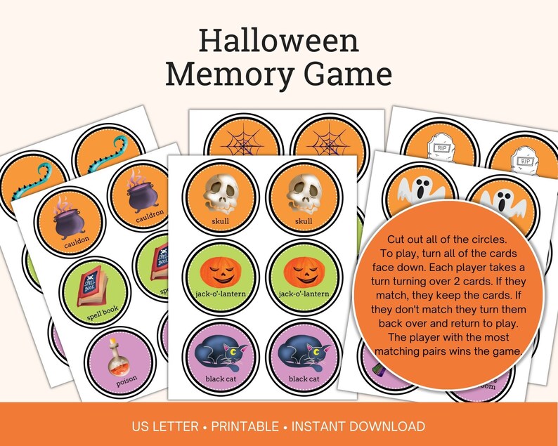 Halloween Memory Game Printable Party Games Family Games Halloween ...