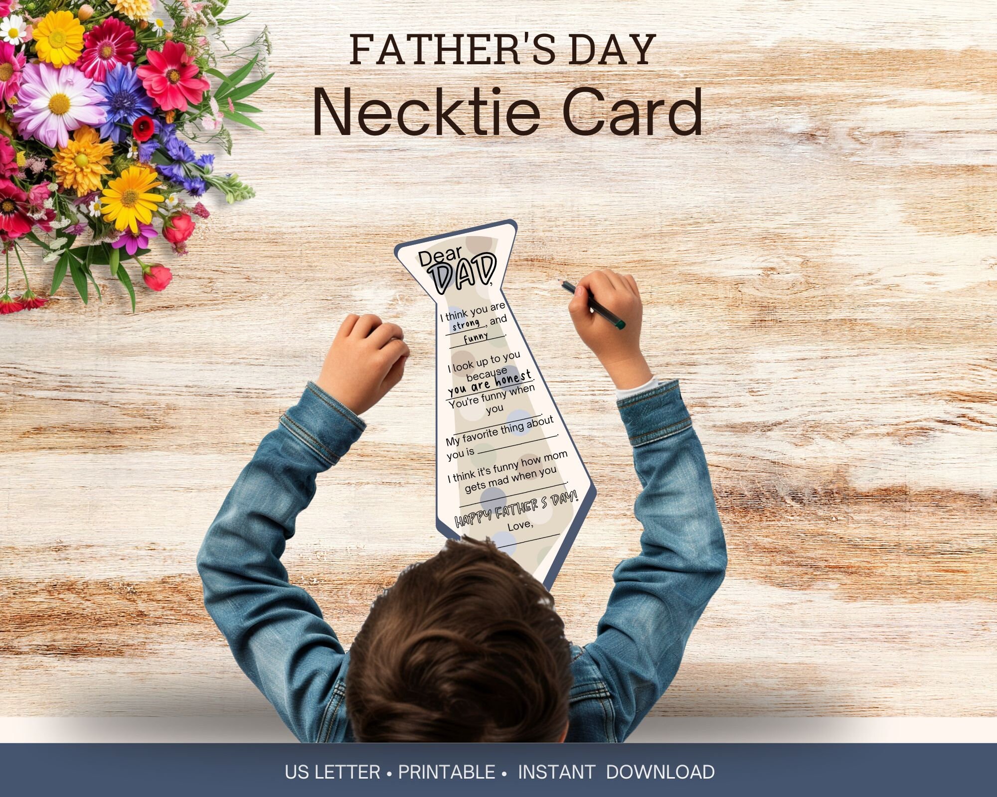 Father's Day Printable Card, Necktie Letter Template From Kids, Craft ...