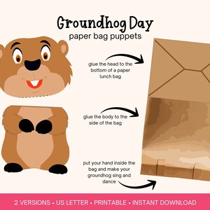 Groundhog Day Paper Bag Puppet, Printable Activity for Kindergarten ...