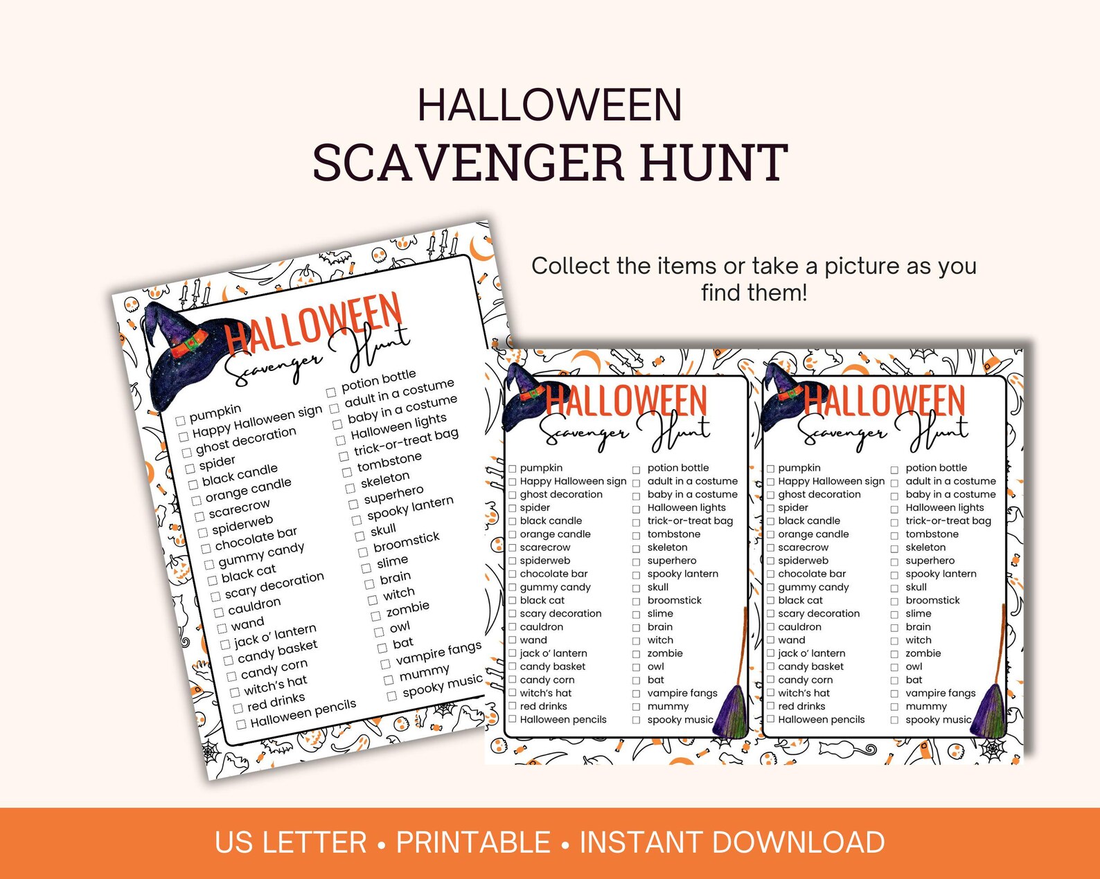 Halloween Scavenger Hunt Printable Game for Outdoor Parties, Home ...