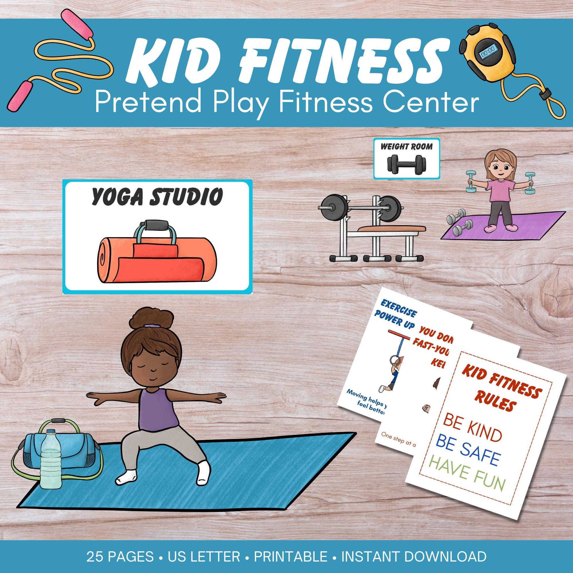 Kid Fitness Pretend Play Set, Exercise Yoga Cards (digital Download) - Etsy