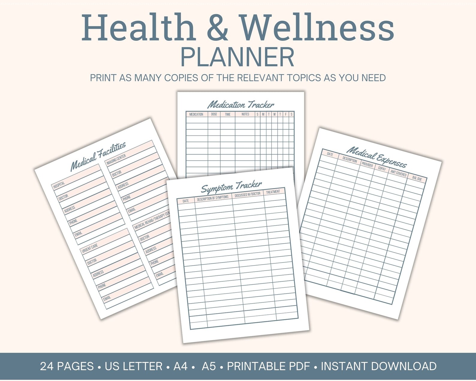 Health and Wellness Planner Printable, Health Care Binder, Medical ...