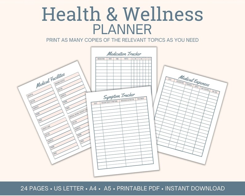 Health and Wellness Planner Printable, Health Care Binder, Medical ...