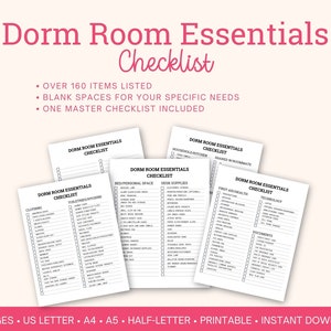 Dorm Room Essentials Checklist Printable, College Packing List, Back to ...