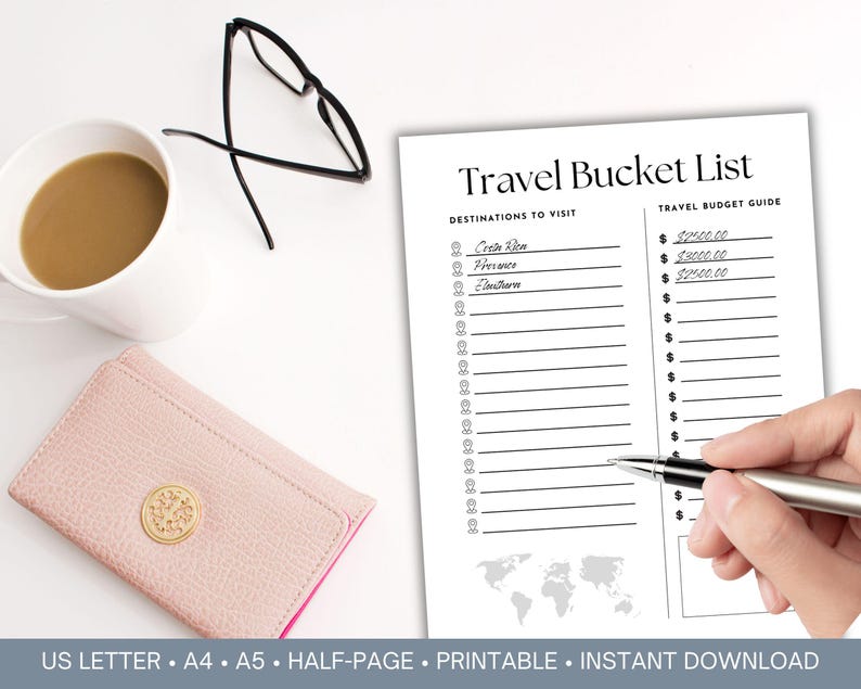 Travel Bucket List Printable, Journal Page, Travel Checklist, Travel ...