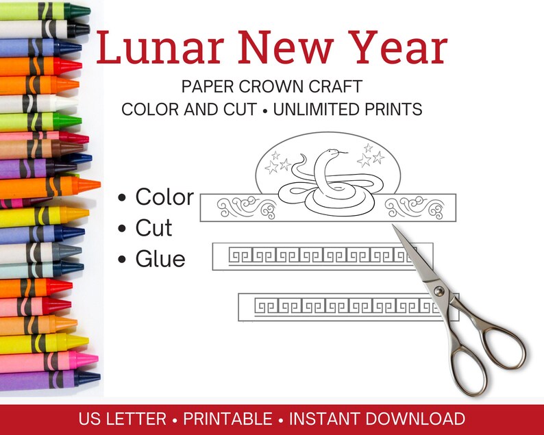 Lunar New Year, Printable Paper Crown Craft for Kids, Coloring Crown ...