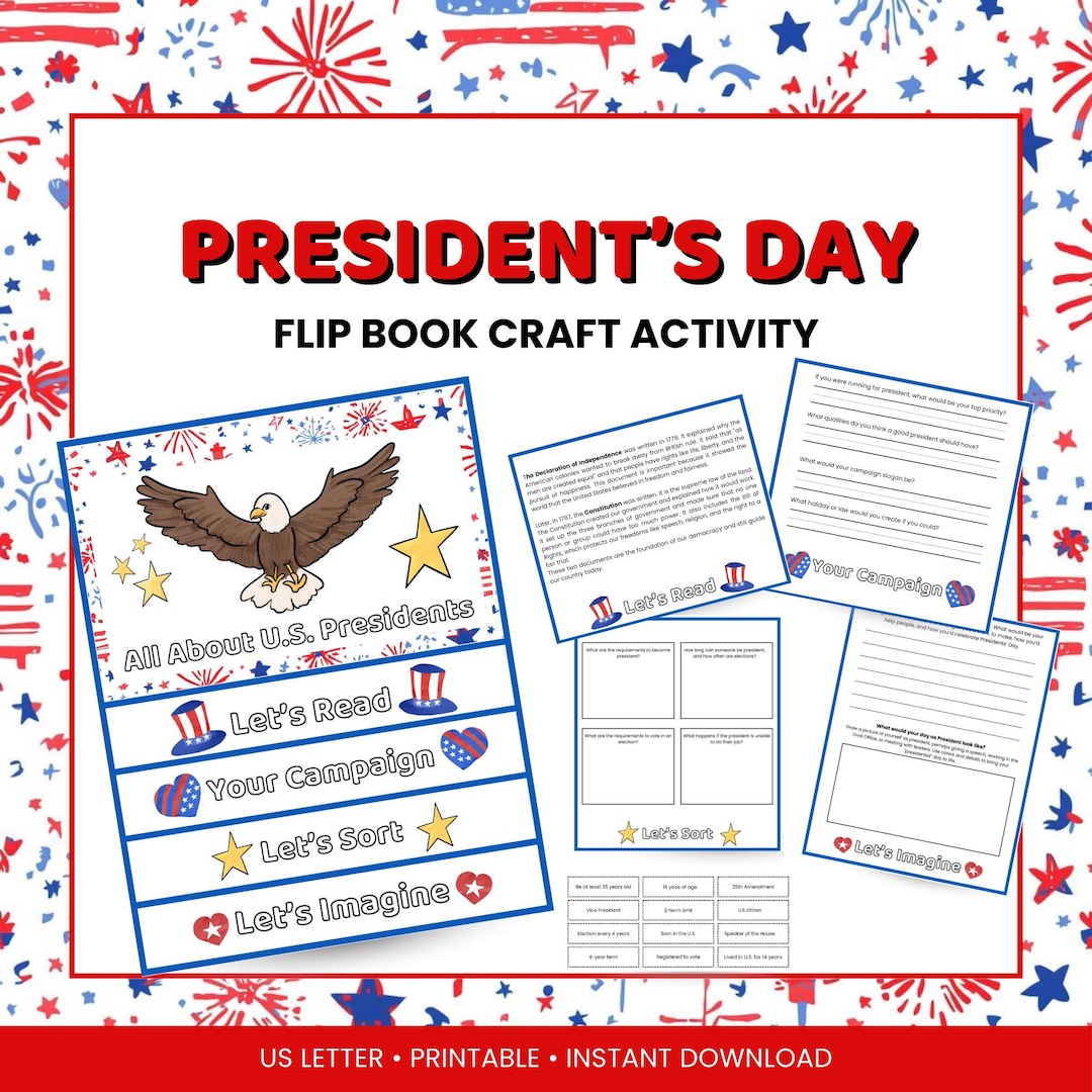 President's Day Printable Flip Book Activity for 3-5th Graders, Instant ...