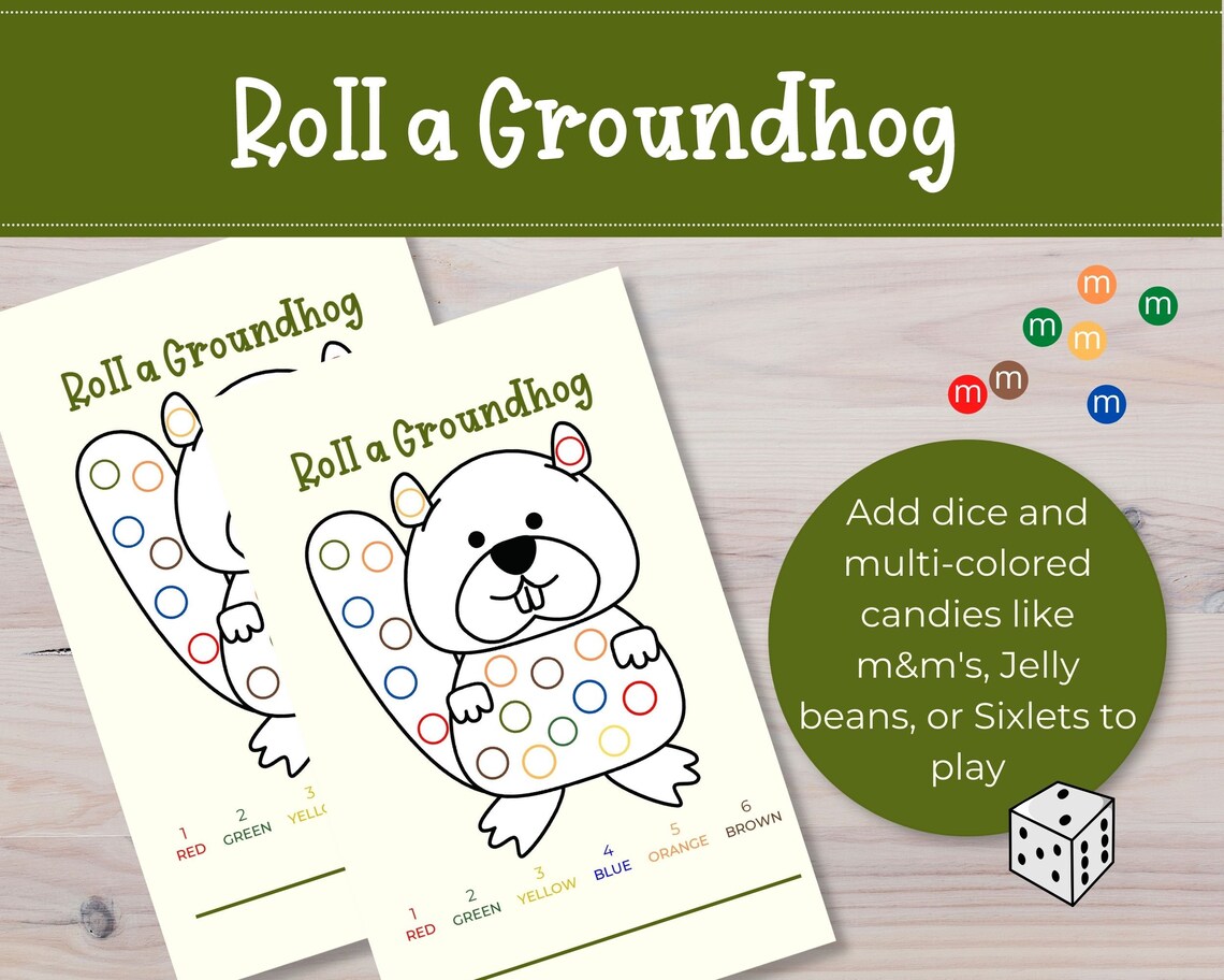 Roll a Groundhog Printable Game for Home or School, Classroom Activity ...