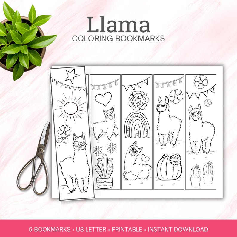 Llama Printable Coloring Bookmarks, Set of 5, Activity for School ...