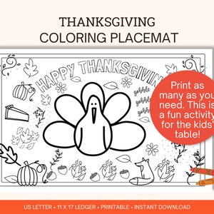 Thanksgiving Day Coloring Page, Printable Kids' Activity, Kid's Table ...