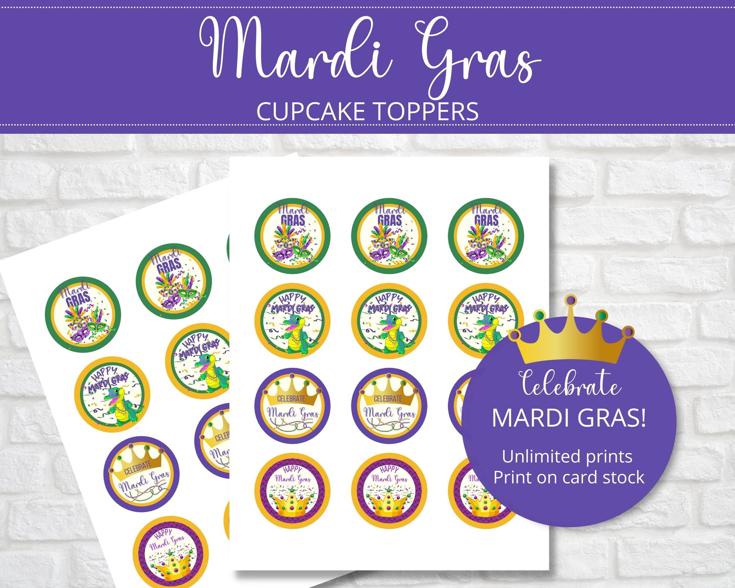 Mardi Gras Printable Cupcake Toppers, Mardi Gras Favor Tags - Etsy
