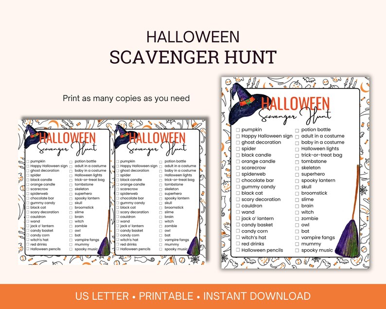 Halloween Scavenger Hunt Printable Game for Outdoor Parties, Home ...