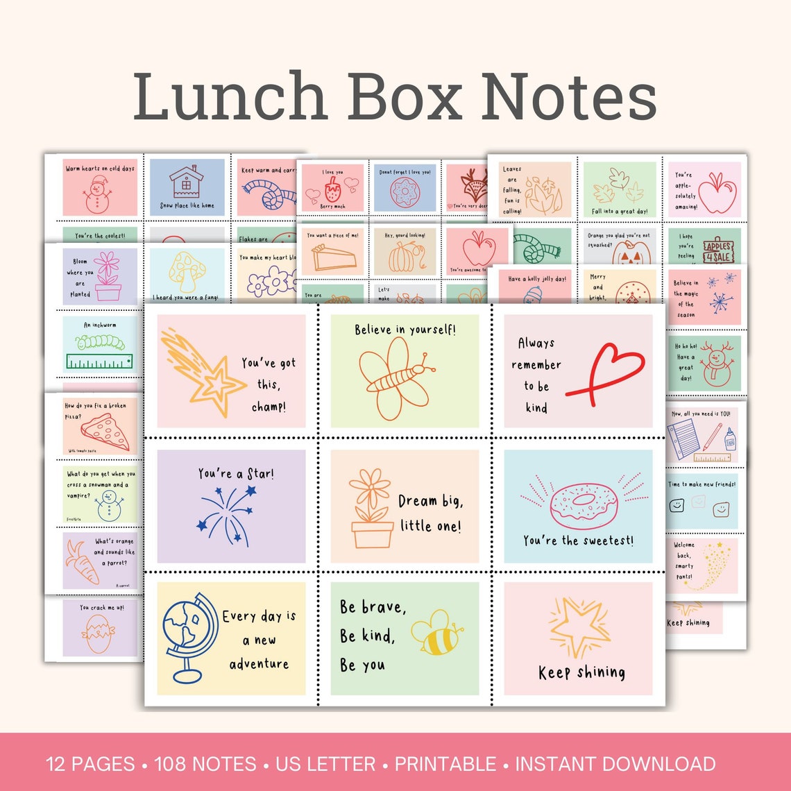 Lunch Box Notes Printable Bundle, School Lunch Box Notes for Kids ...
