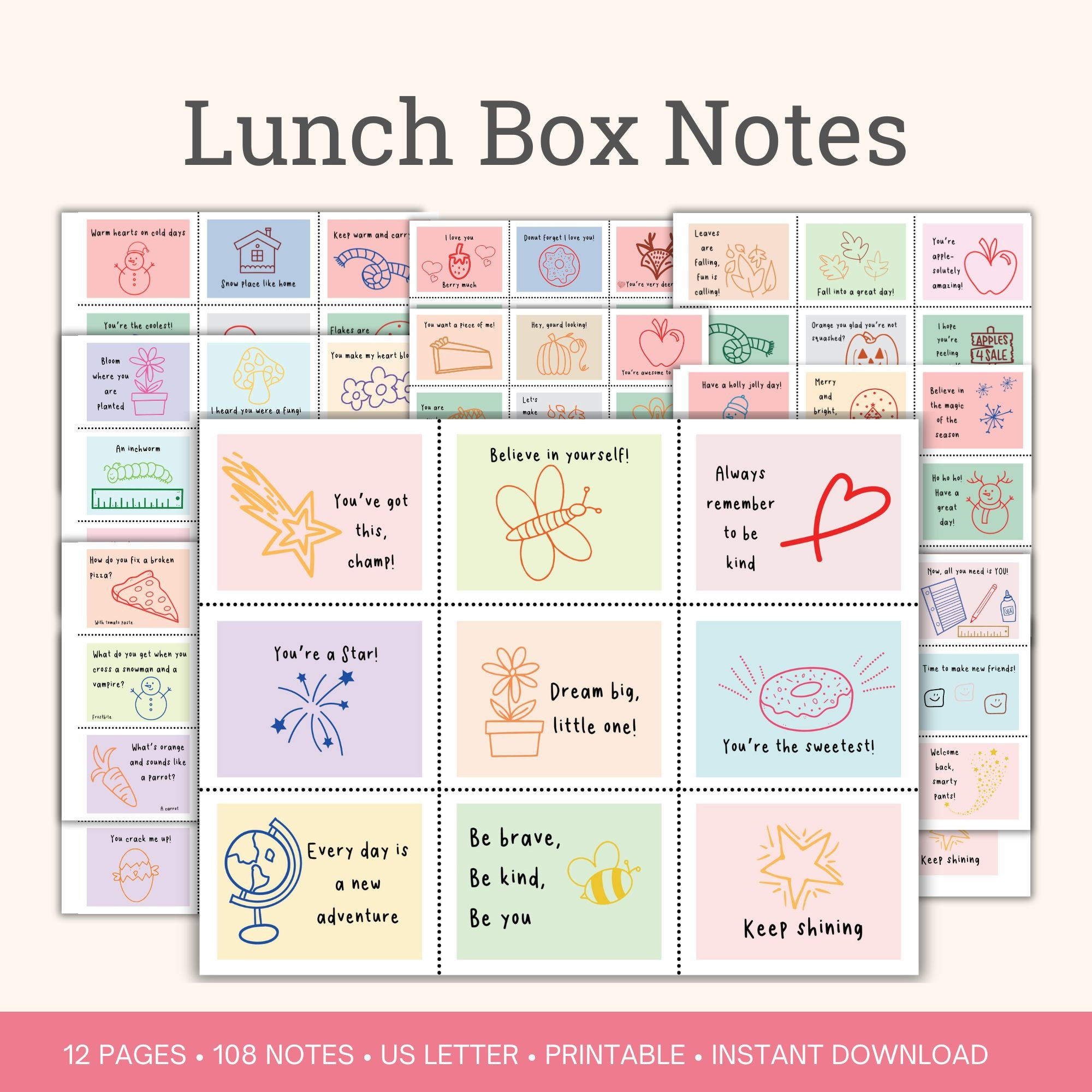Lunch Box Notes Printable Bundle, School Lunch Box Notes for Kids ...