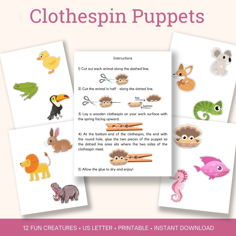 Clothespin Puppets, Printable Kids Craft, Craft for Kindergarten ...
