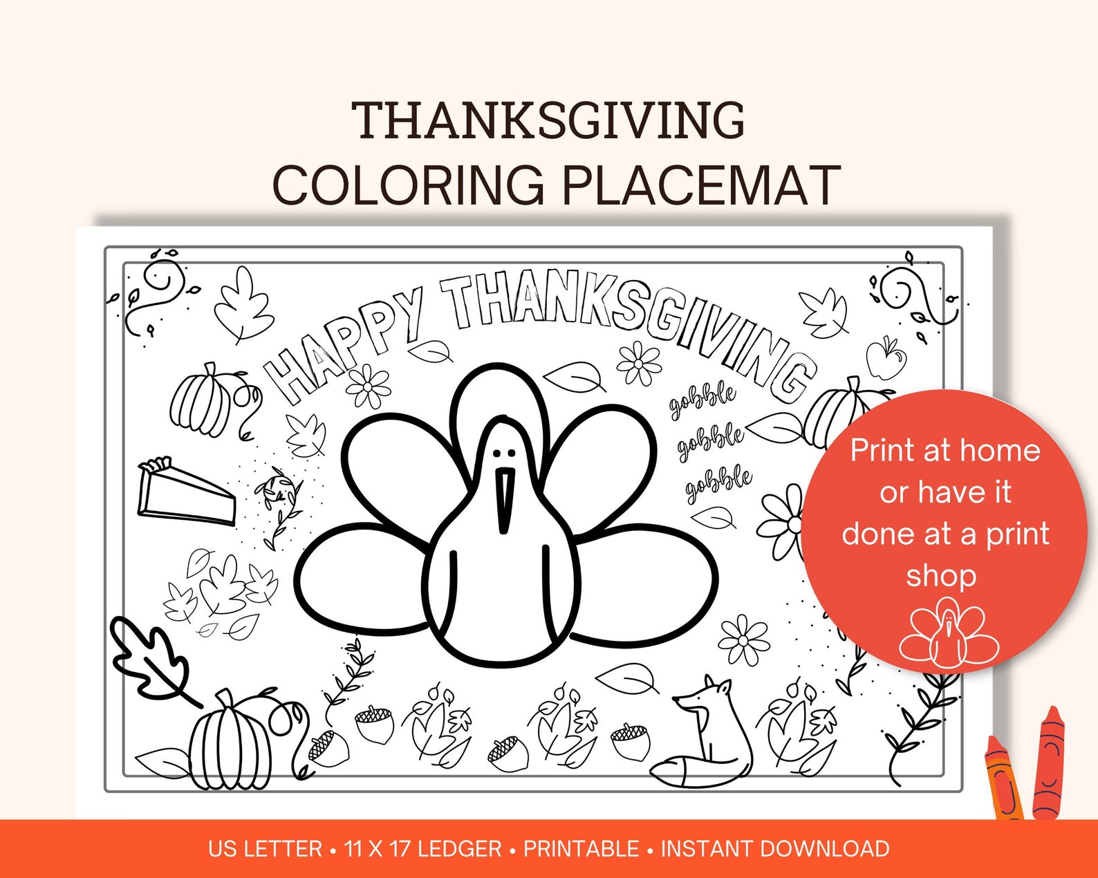 Thanksgiving Coloring Placemat, Kids' Activity (digital Download) - Etsy