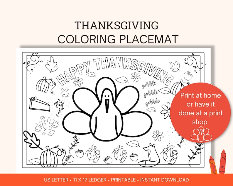 Thanksgiving Day Coloring Page, Printable Kids' Activity, Kid's Table ...