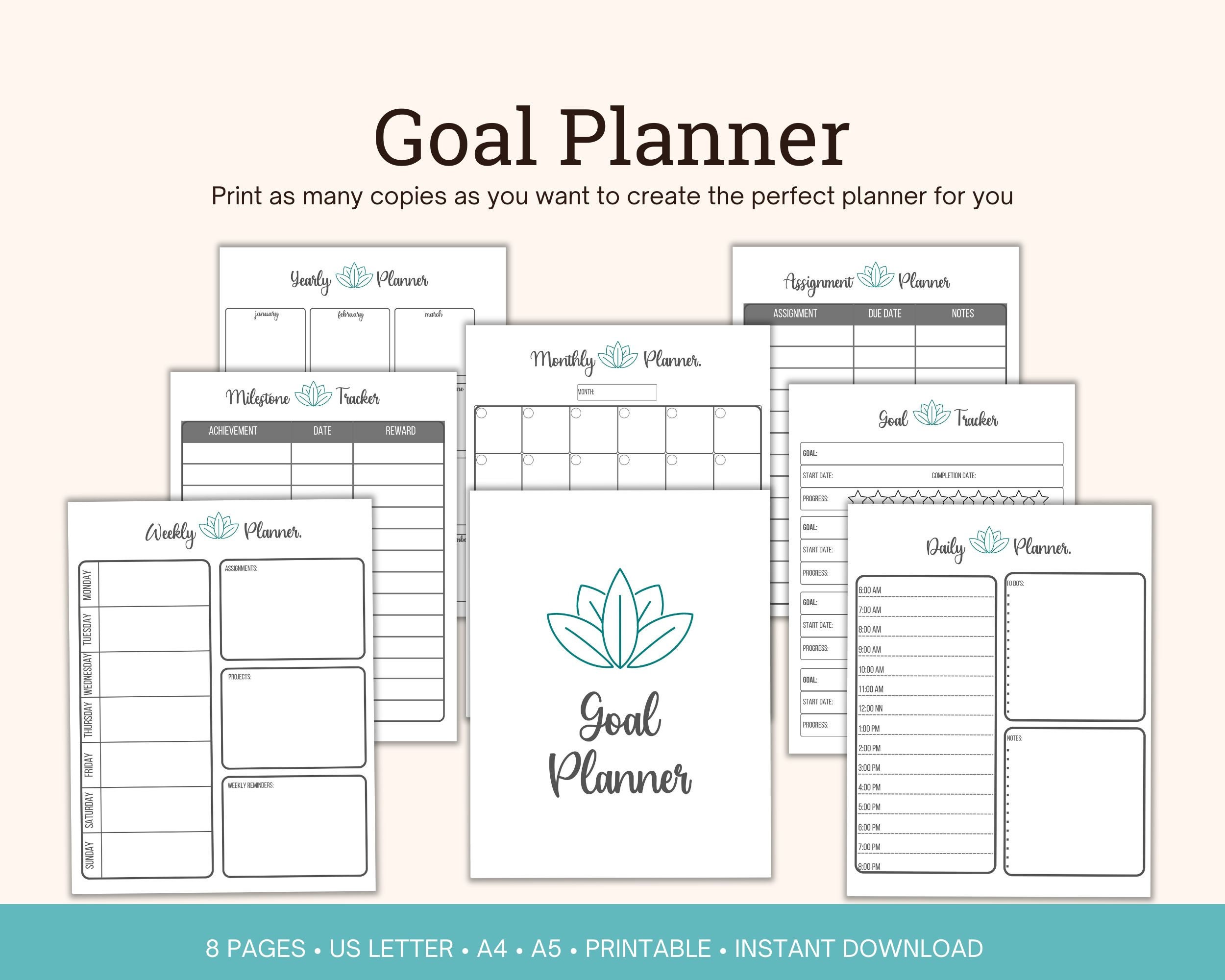 Goal Planner Printable, Goal Worksheet, New Year, Vision Board, Monthly ...