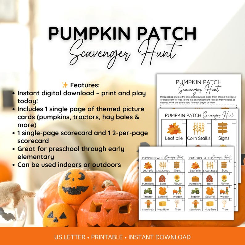 Pumpkin Patch Scavenger Hunt, Fall Printable Game (PDF) - Etsy