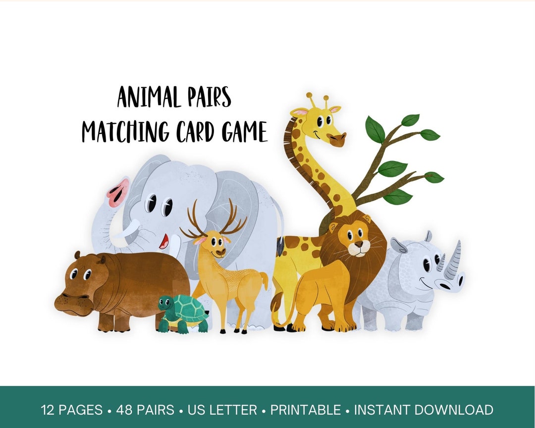Animal Pairs Printable Matching Game, Preschool Activity, Toddler Games ...