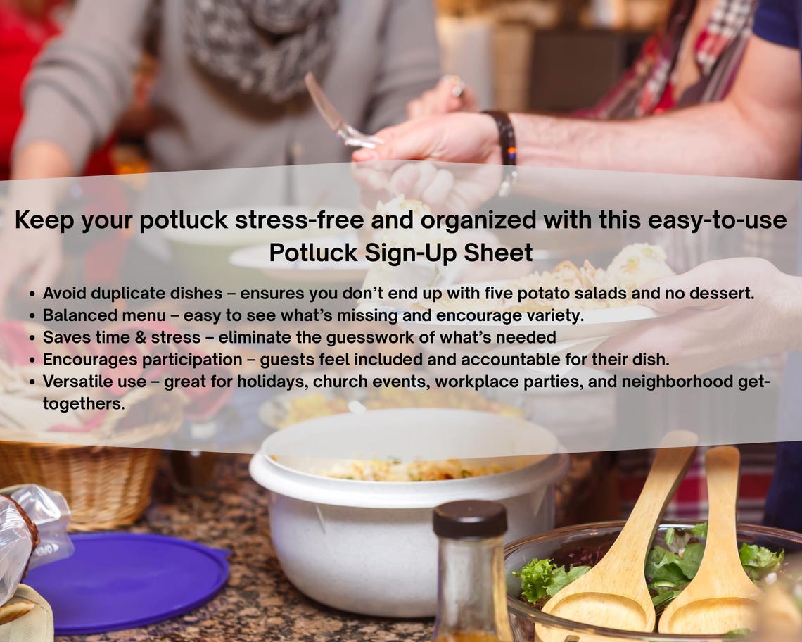 Potluck Printable Sign-up Sheet for Labor Day, BONUS Food Tent Cards ...