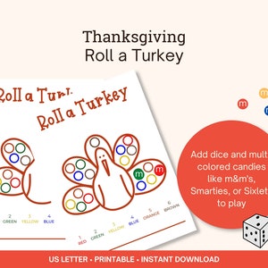 Roll-a-turkey Printable Game for Kids, Thanksgiving Printable Family ...