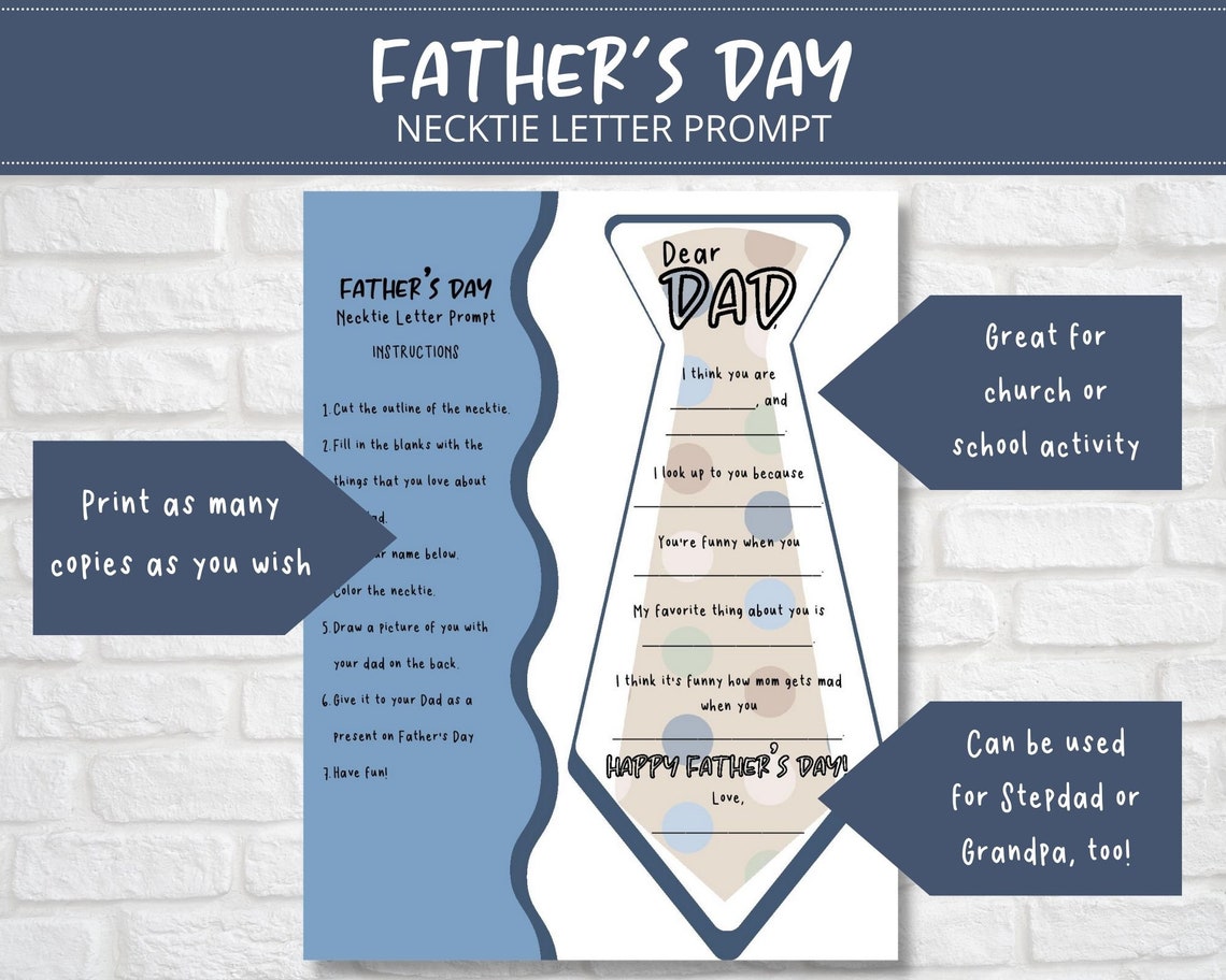 Father's Day Printable Card Necktie Letter Template From - Etsy
