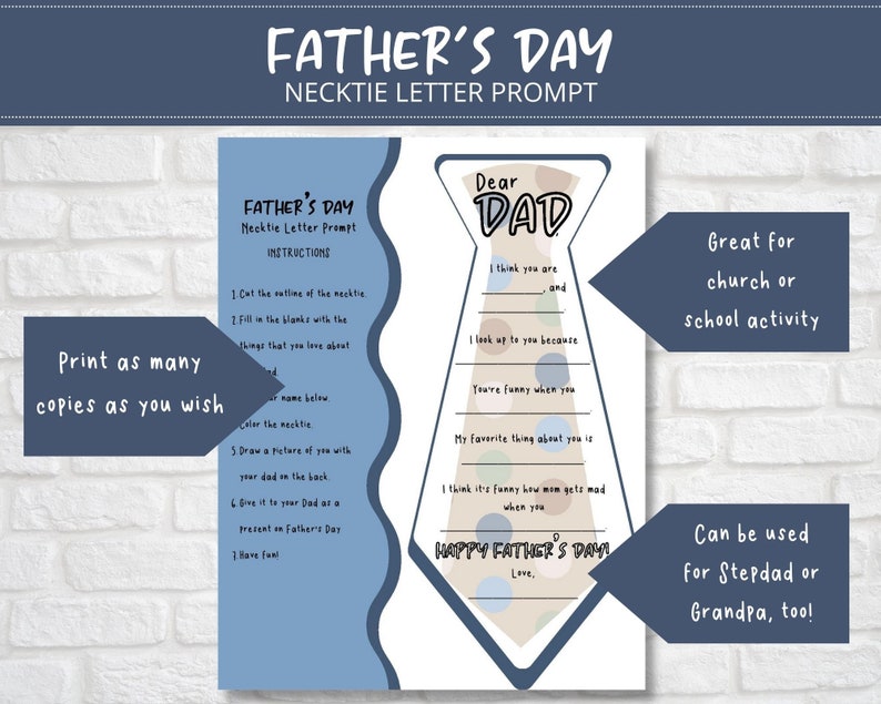 Father's Day Printable Card Necktie Letter Template From - Etsy