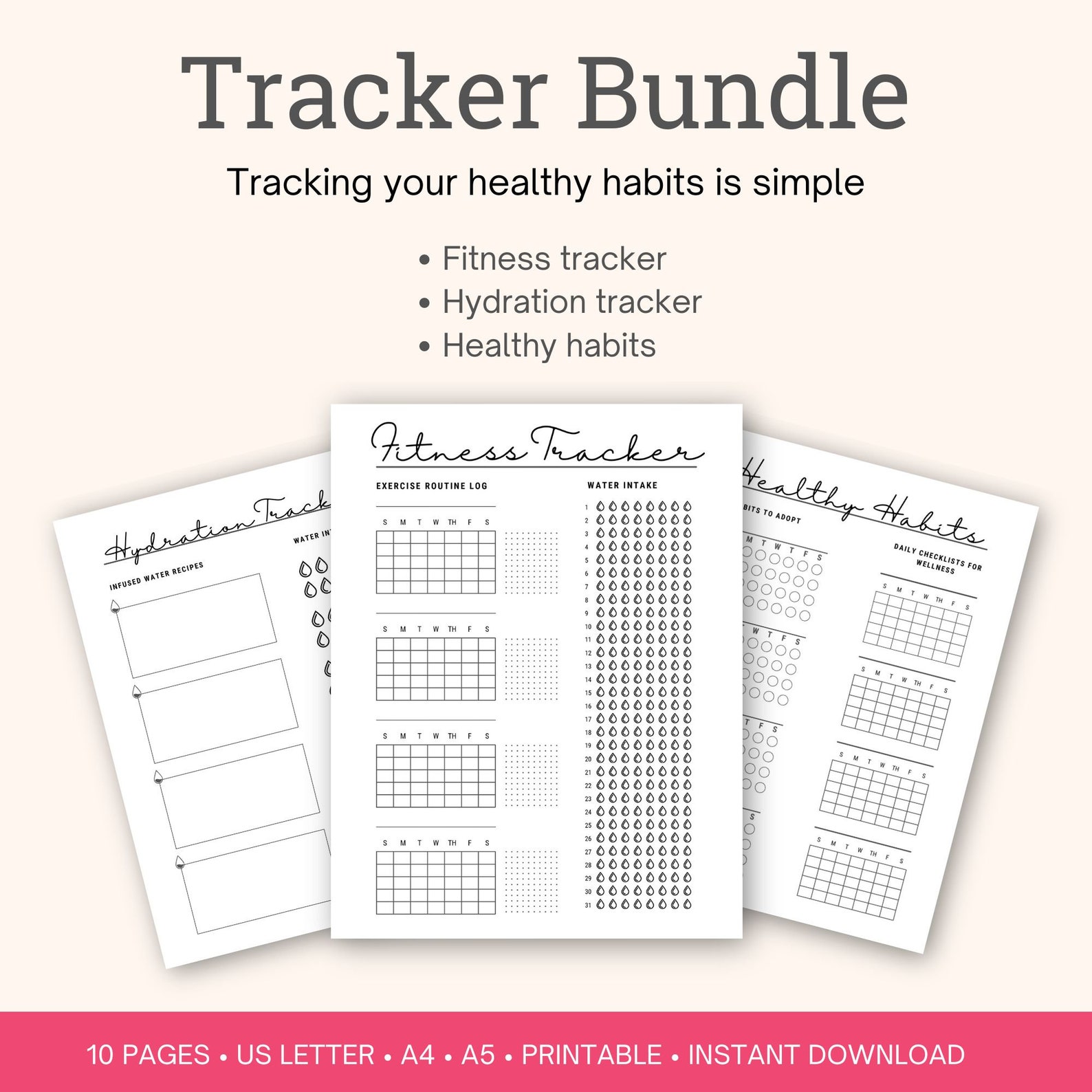 Printable Tracker Bundle, Finance, Fitness, Self-care (PDF) - Etsy