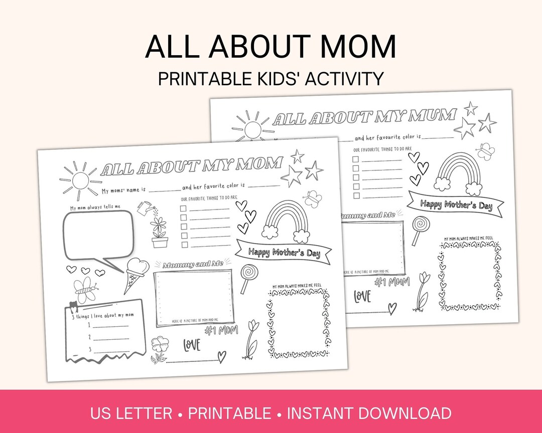 Mother's Day "all About Mom" Printable Coloring Card for Kids, Also in ...