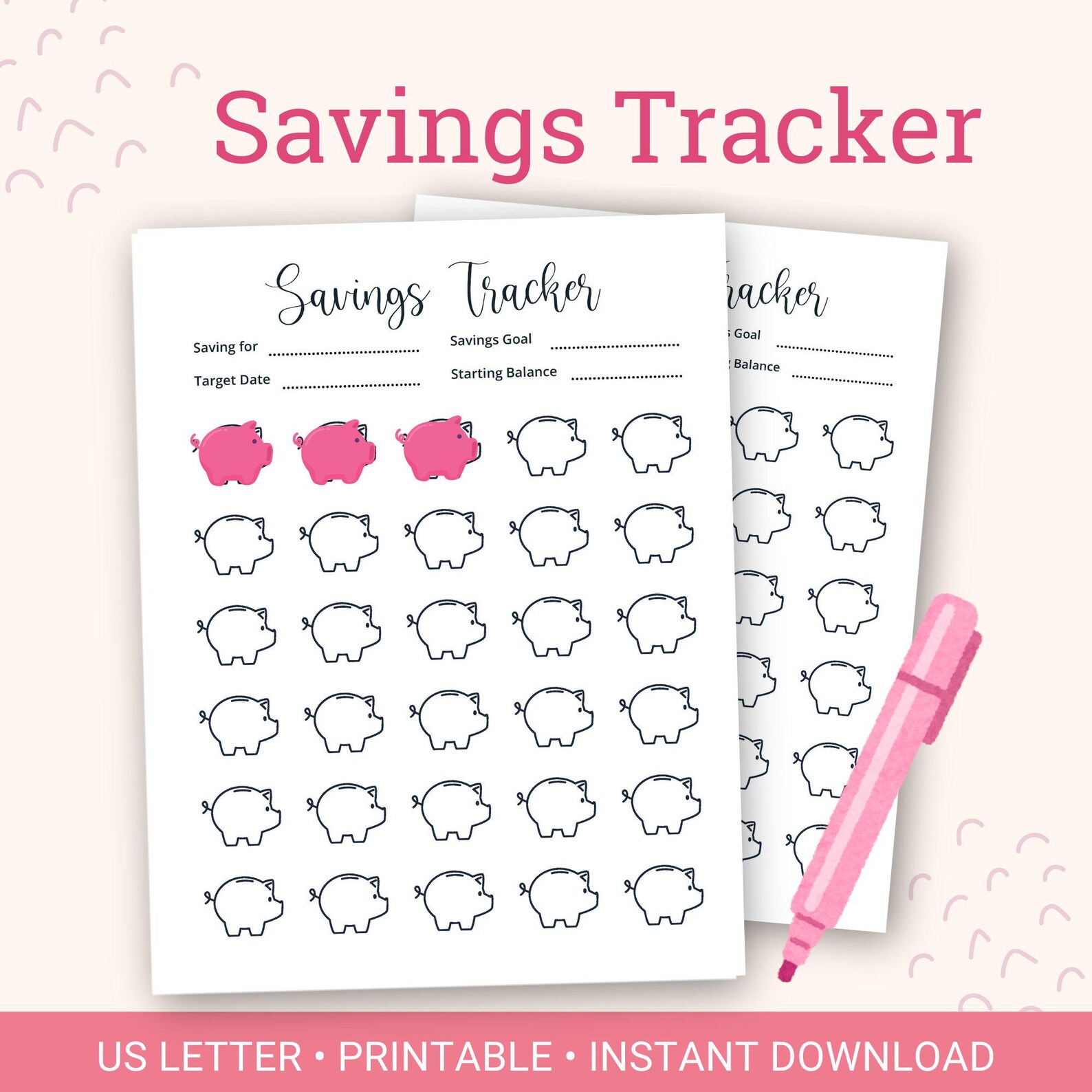 Piggy Bank Savings Tracker Printable, Kids & Adults (digital Download ...