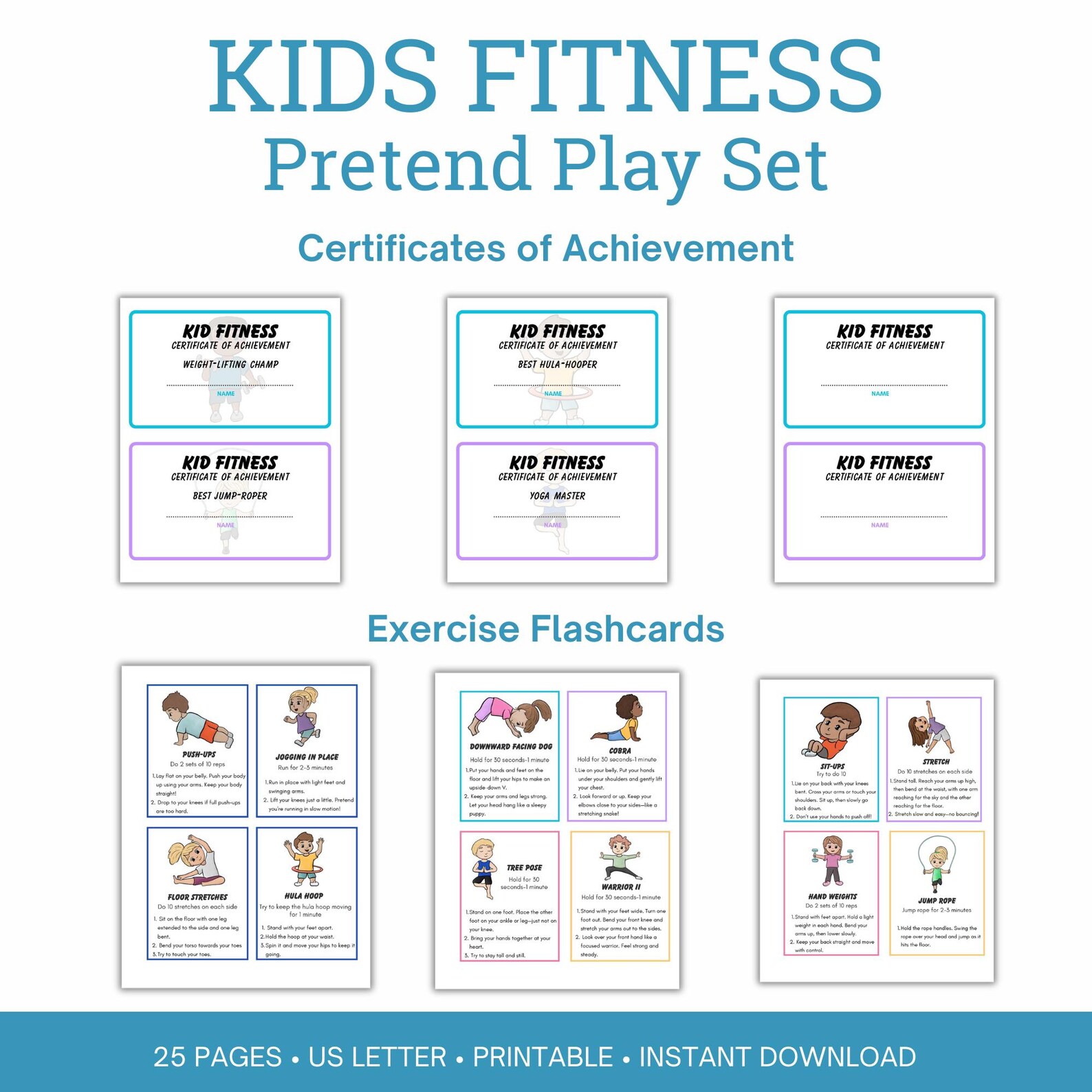 Kid Fitness Pretend Play Set, Exercise Yoga Cards (digital Download) - Etsy