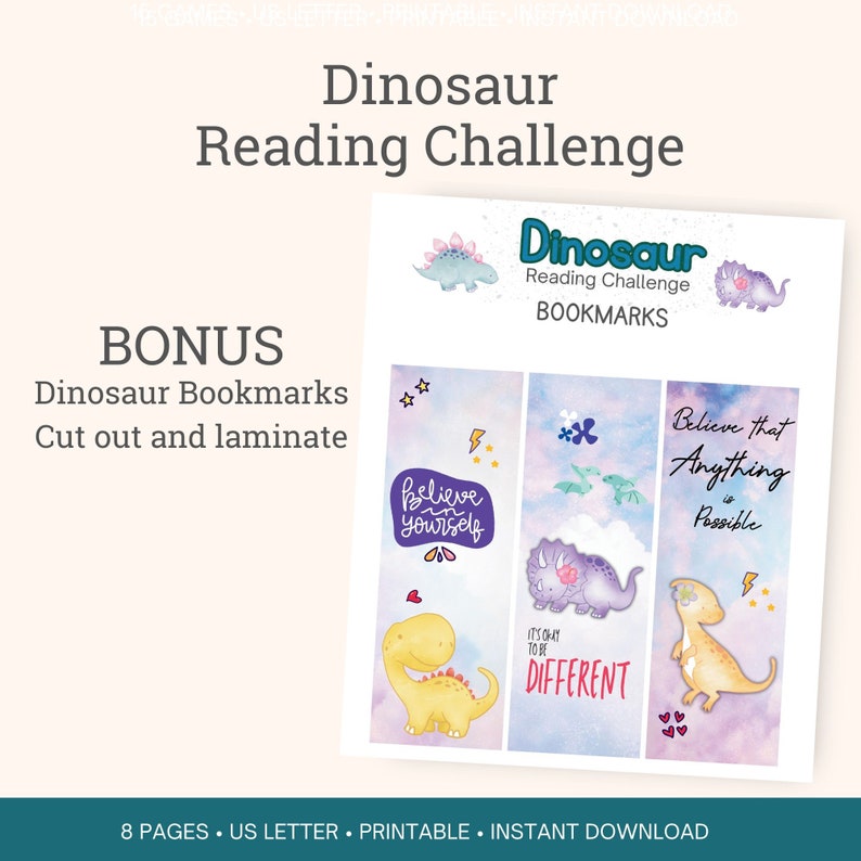 Dinosaur Reading Challenge Printable, Summer Reading Tracker for Kids ...