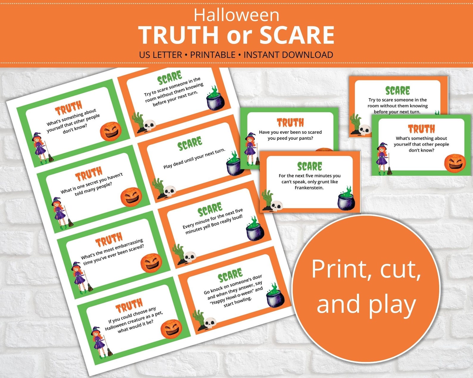 Halloween Truth or Scare Printable Party Game Halloween Party - Etsy