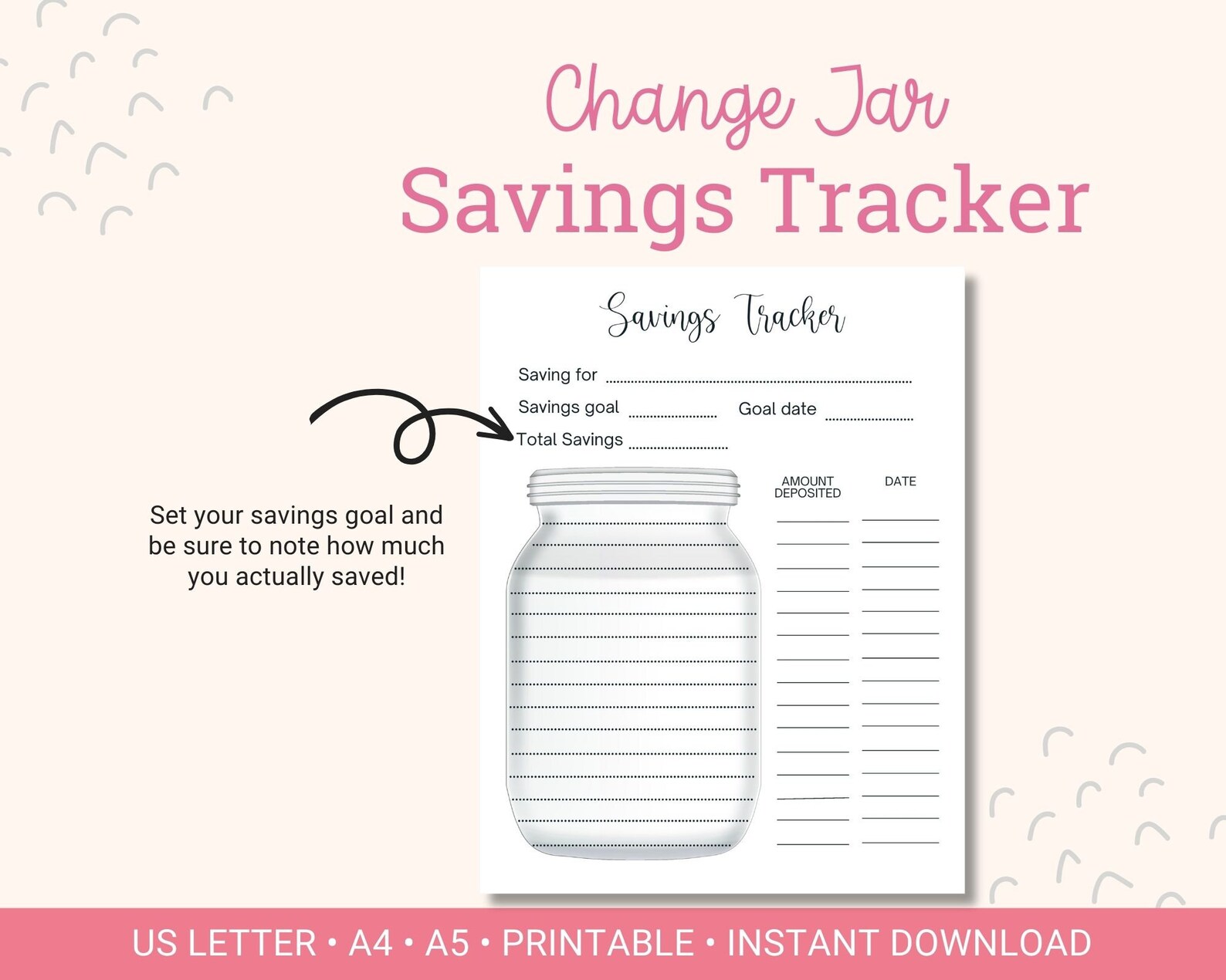 Printable Savings Tracker, Change Jar Savings Tracker, Savings ...