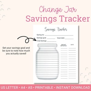 Printable Savings Tracker, Change Jar Savings Tracker, Savings ...
