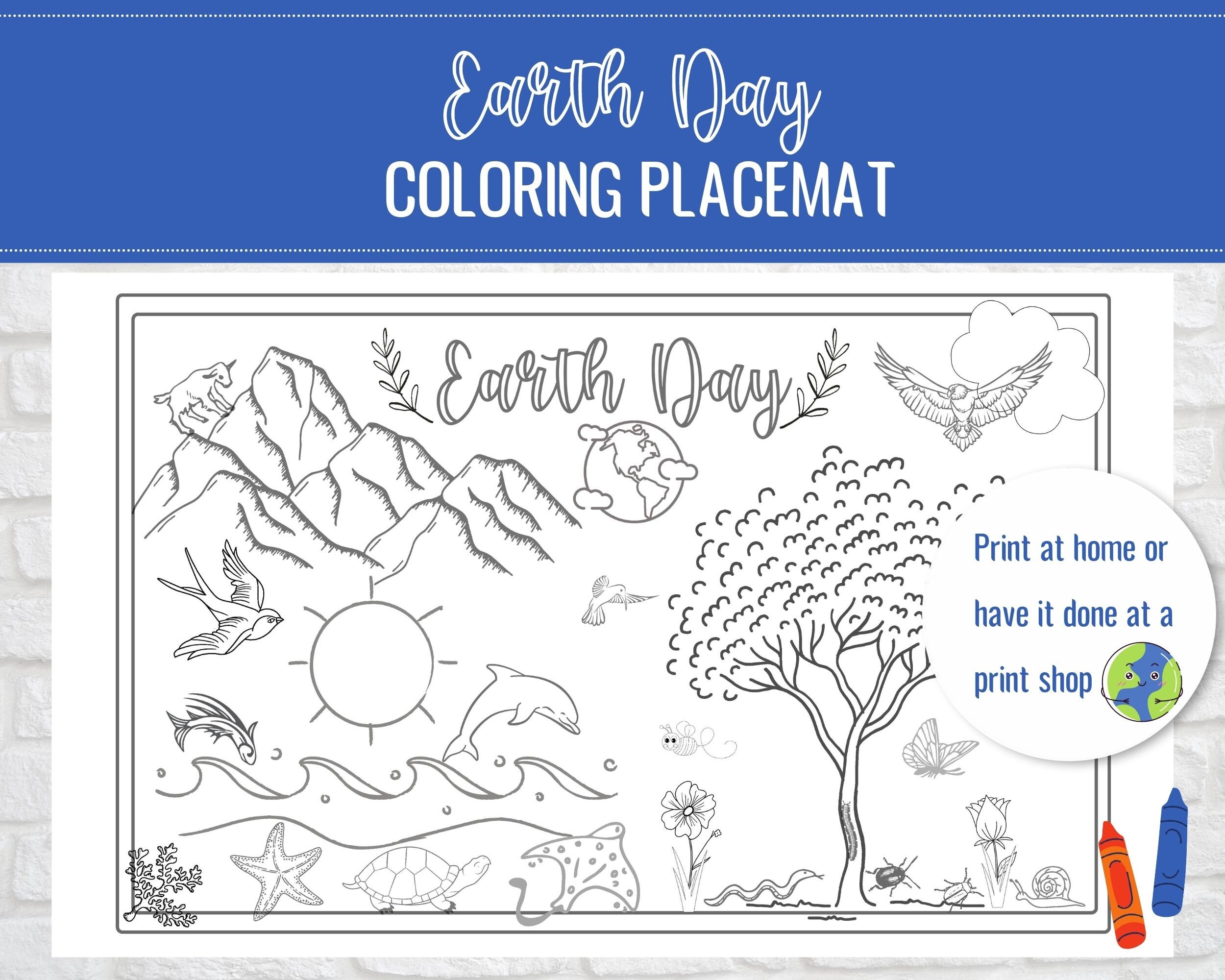 Earth Day Coloring Placemat Printable for Kids, Activity for Kids ...